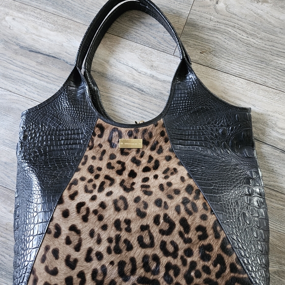 Brahmin | Bags | Brahmin Black And Leopard Print Tote | Poshmark